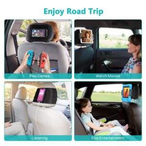 Abemala 2 Pack Car Headrest Tablet Holder, iPad Holder for Car Backseat, Anti-Slip Strap and Holding Board Fits All 4.7"-12.9" Device, Road Trip Essential for Kids, 360° Rotatable iPad Headrest Mount