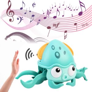 xjsgs crawling crab octopus toys with led light up and music, electric induction octopus,automatically avoid obstacles and kids,build in rechargeable battery (blue)