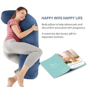 BATTOP Pregnancy Pillows for Sleeping,Body Maternity Pillow with Cooling Washable Cover,Support for Back,HIPS,Legs,Belly for Pregnant Women,New Mom Gifts for Women (Dark Blue)