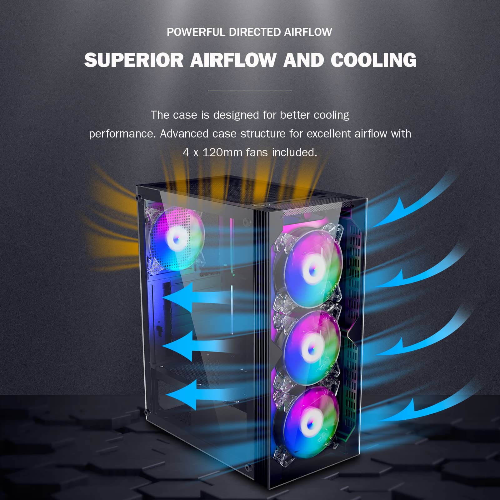 ESGAMING Gaming PC Case ATX Mid Tower Case with 4pcs 120mm RGB Fans, Computer Gaming Case with Tempered Glass Side & Front Panels to Support 240mm Radiator &USB 3.0