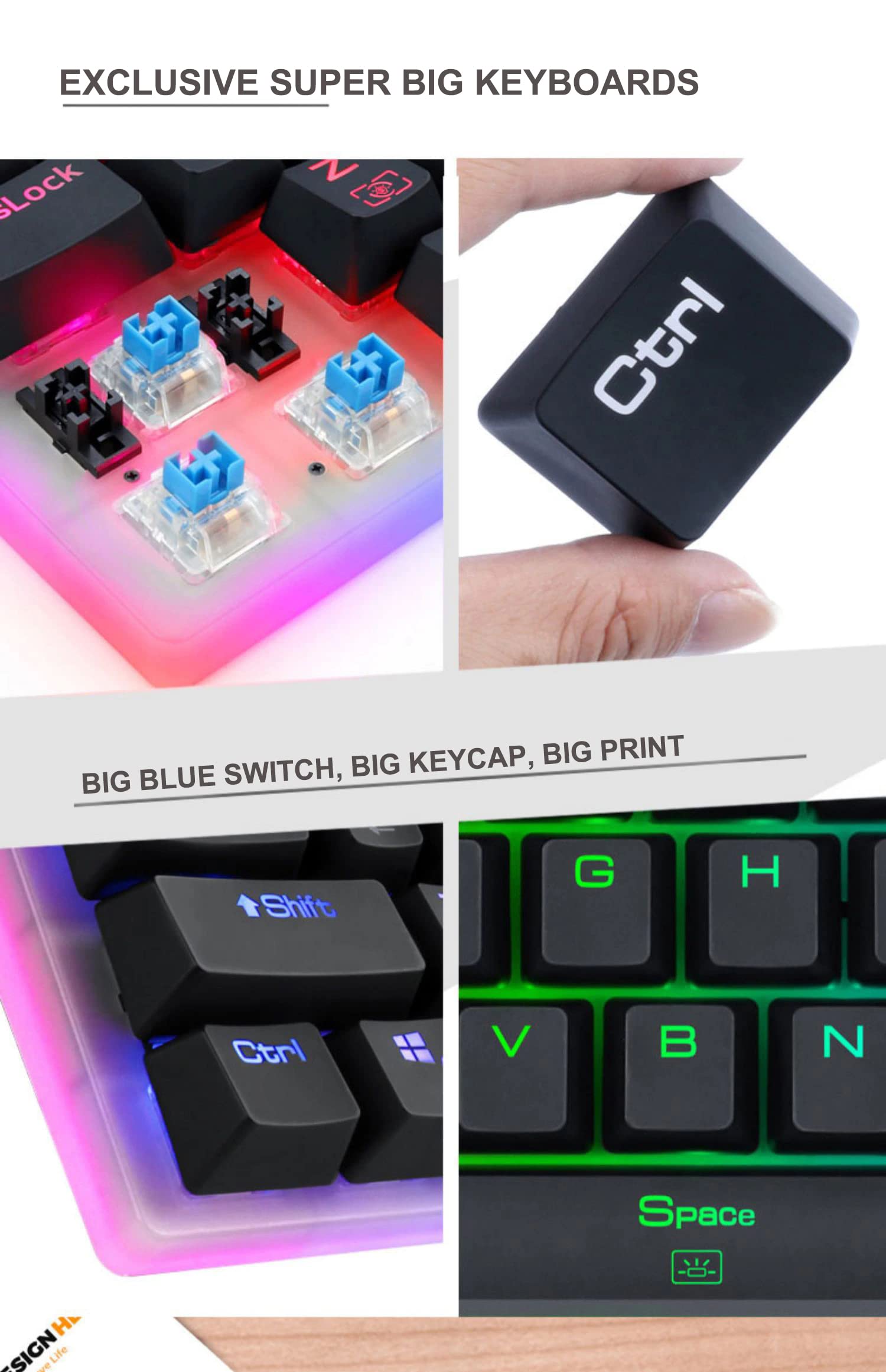 Redragon K605 Alien Giant Mechanical Gaming Keyboard, Super Big 61 Keys & Outemu Blue Switch, RGB LED Backlit Ergonomic Wired Type-C Full Key Conflict Free Anti-Ghosting NKRO Keyboard