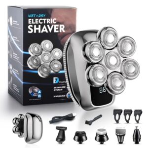 head shaver 7d men’s 6-in-1 electric head shaver for bald men, head electric razor with nose hair sideburns trimmer, waterproof mens grooming kit, anti-pinch, led display, usb rechargeable washable