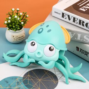 XJSGS Crawling Crab Octopus Toys with LED Light Up and Music, Electric Induction Octopus,Automatically Avoid Obstacles and Kids,Build in Rechargeable Battery (Blue)