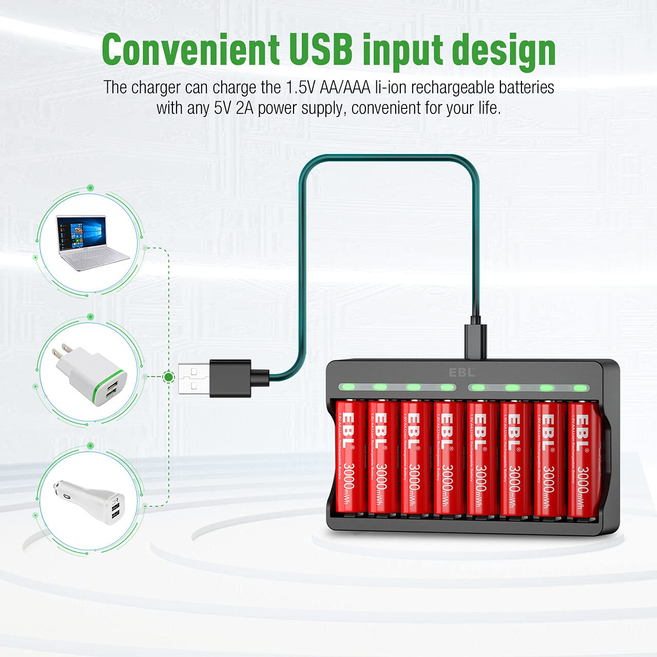 EBL 8 Pack Rechargeable Lithium AA Batteries with Charger and 8 Pack Rechargeable Ni-Zn AA Batteries with Charger