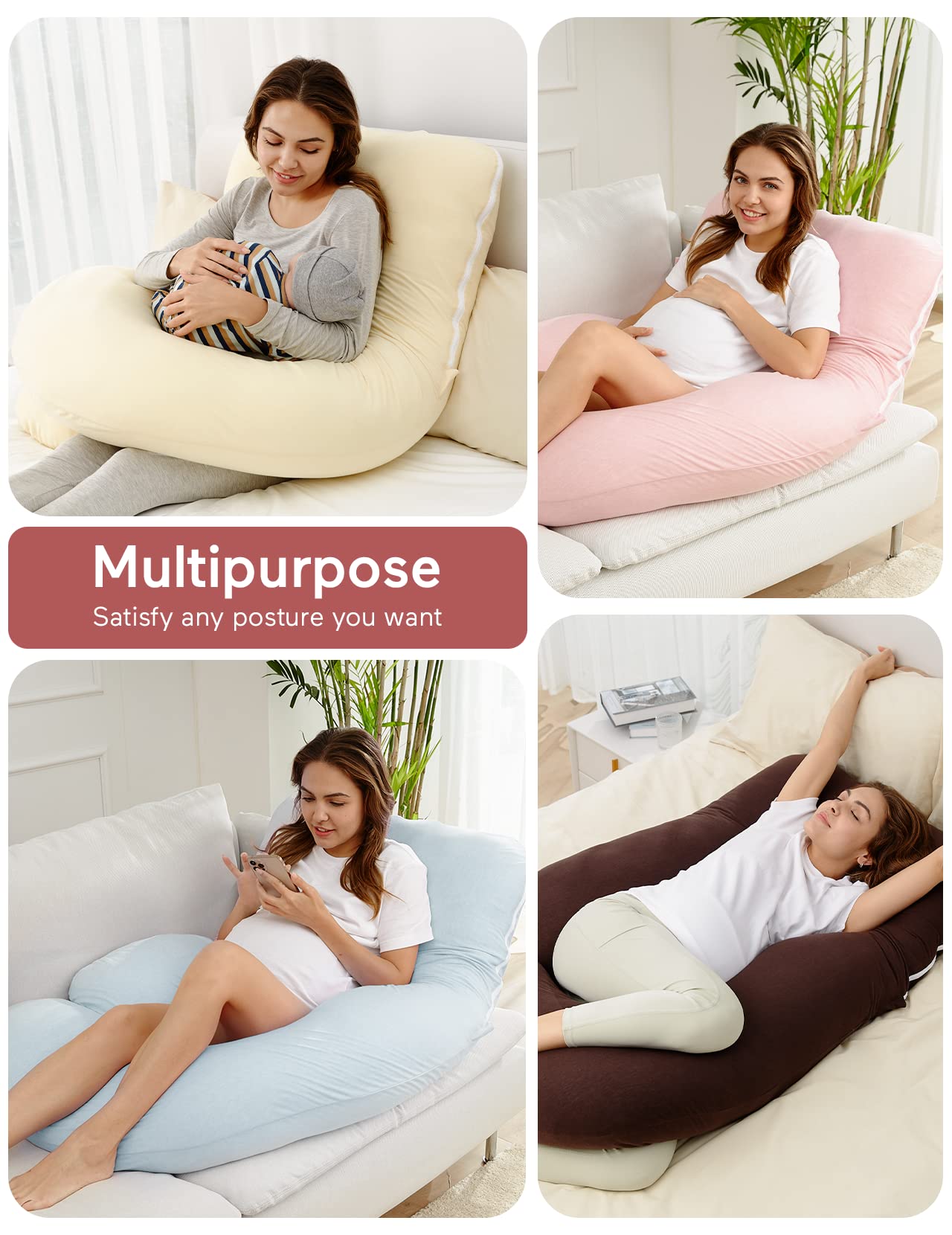 Momcozy Pregnancy Pillows for Sleeping, U Shaped Full Body Maternity Pillow for Side Sleeping - Support for Back, Legs, Belly, Hips, 57 Inch, Brown