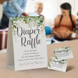 Diaper Raffle Tickets for Baby Shower Sign，Baby Shower Invitations with Diaper Raffle Cards - Baby gender neutral tickets(1 Sign with 50 Raffle Tickets) Toctose023