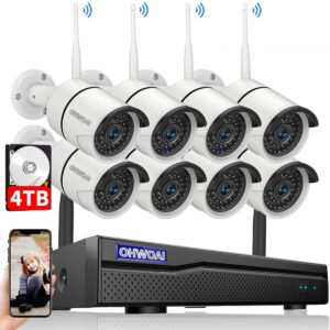 wireless security camera system, 8pcs 2mp 1080p home wifi ip cameras, ohwoai indoor/outdoor cctv video surveillance system, 8ch wireless nvr, ip67 waterproof, 4tb hdd, night vision, motion detection