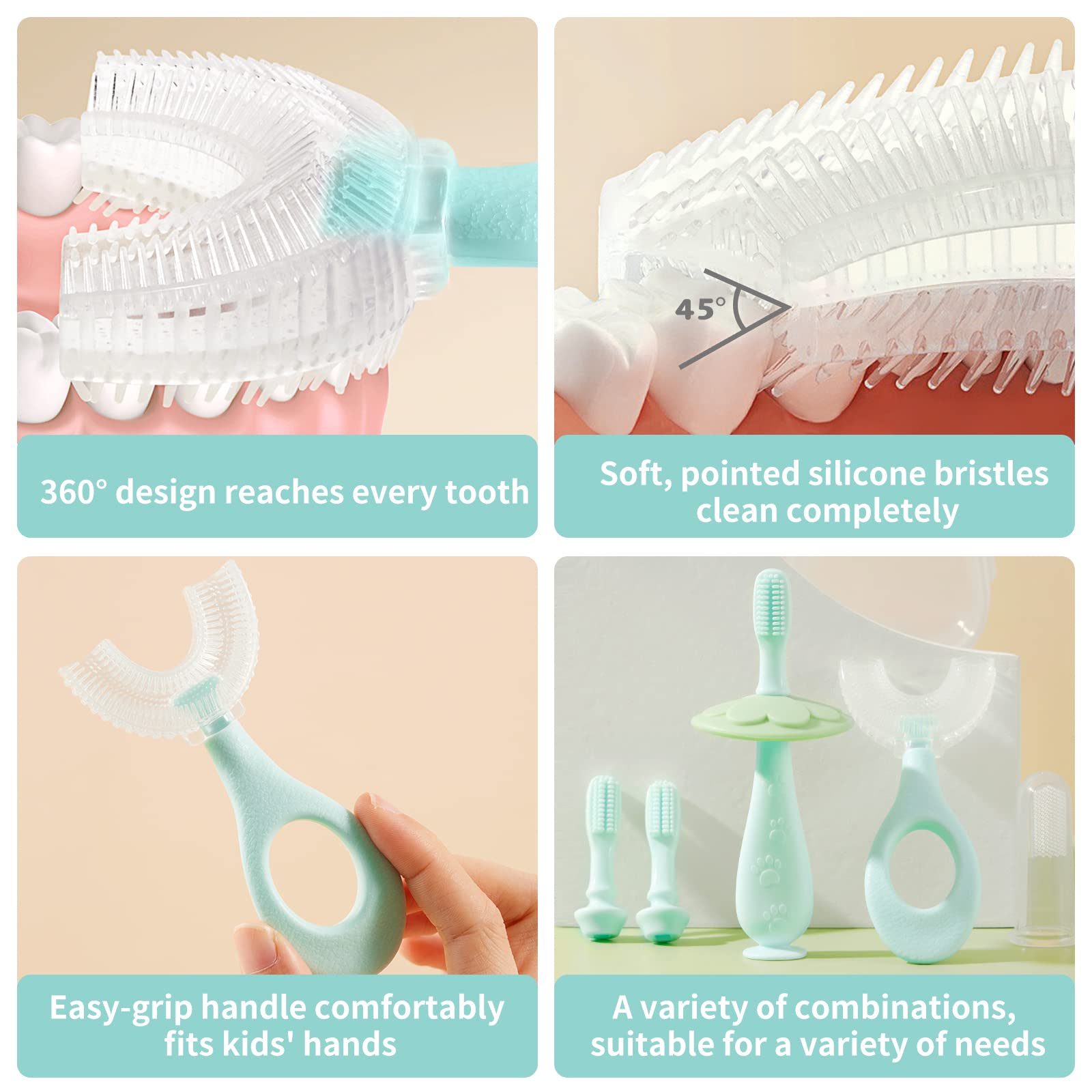 SYNPOS 6 in 1 Baby Infant Toothbrush Set Toddler Finger U-Shaped Toothbrush 0-24 Months 2-6T Training Tooth Brush for Child