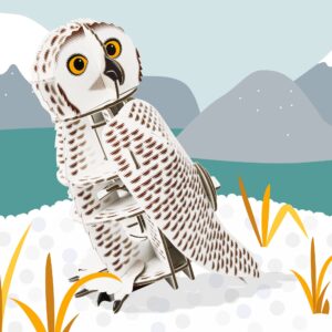 Build Your Own Moving Snowy Owl - Rotating Head Action - Eco Friendly Cardboard Craft Kit - Ages 8+