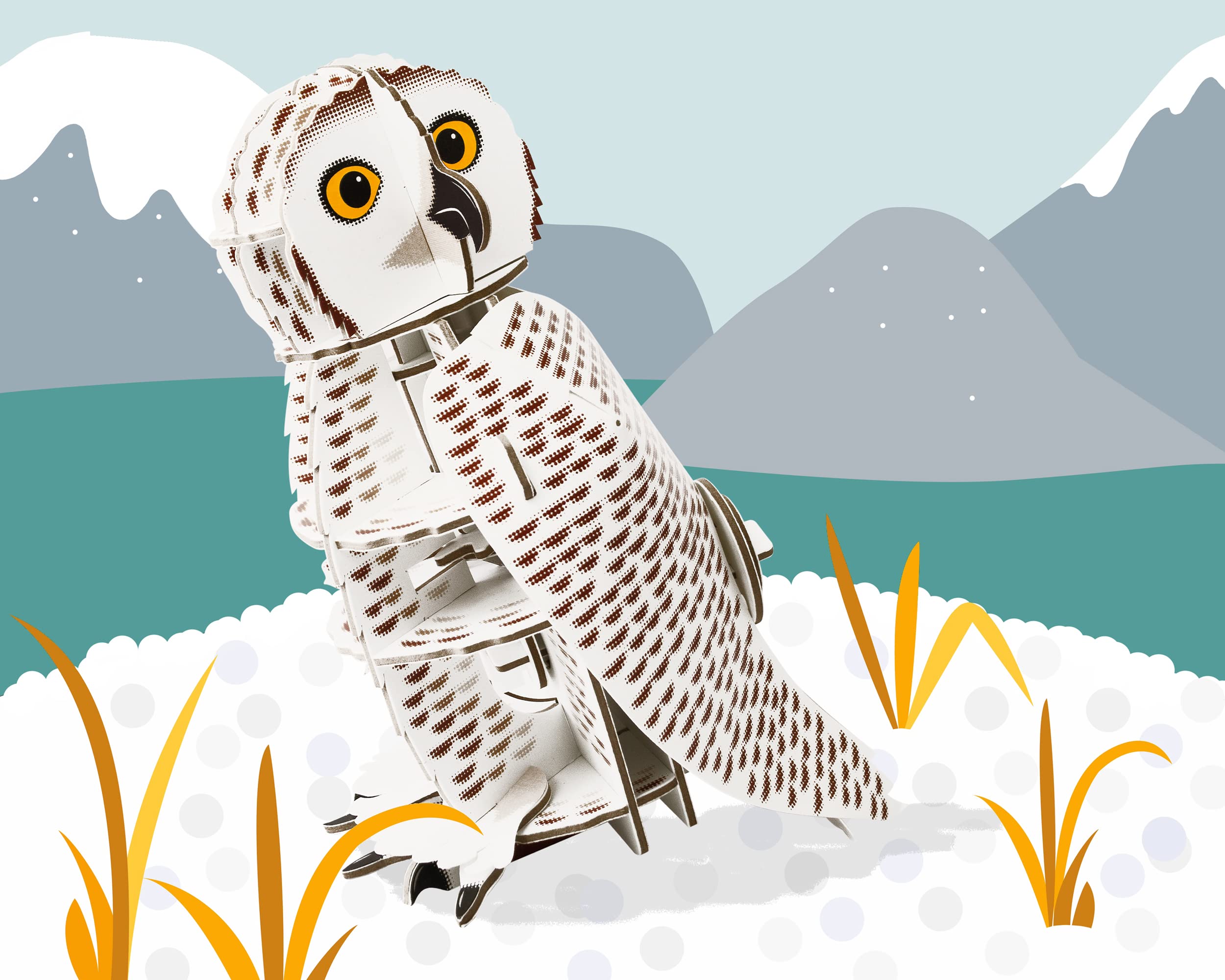 Build Your Own Moving Snowy Owl - Rotating Head Action - Eco Friendly Cardboard Craft Kit - Ages 8+