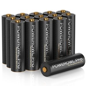 powerowl goldtop rechargeable aa batteries pro, high capacity 2800mah, premium nimh double a battery -16 count