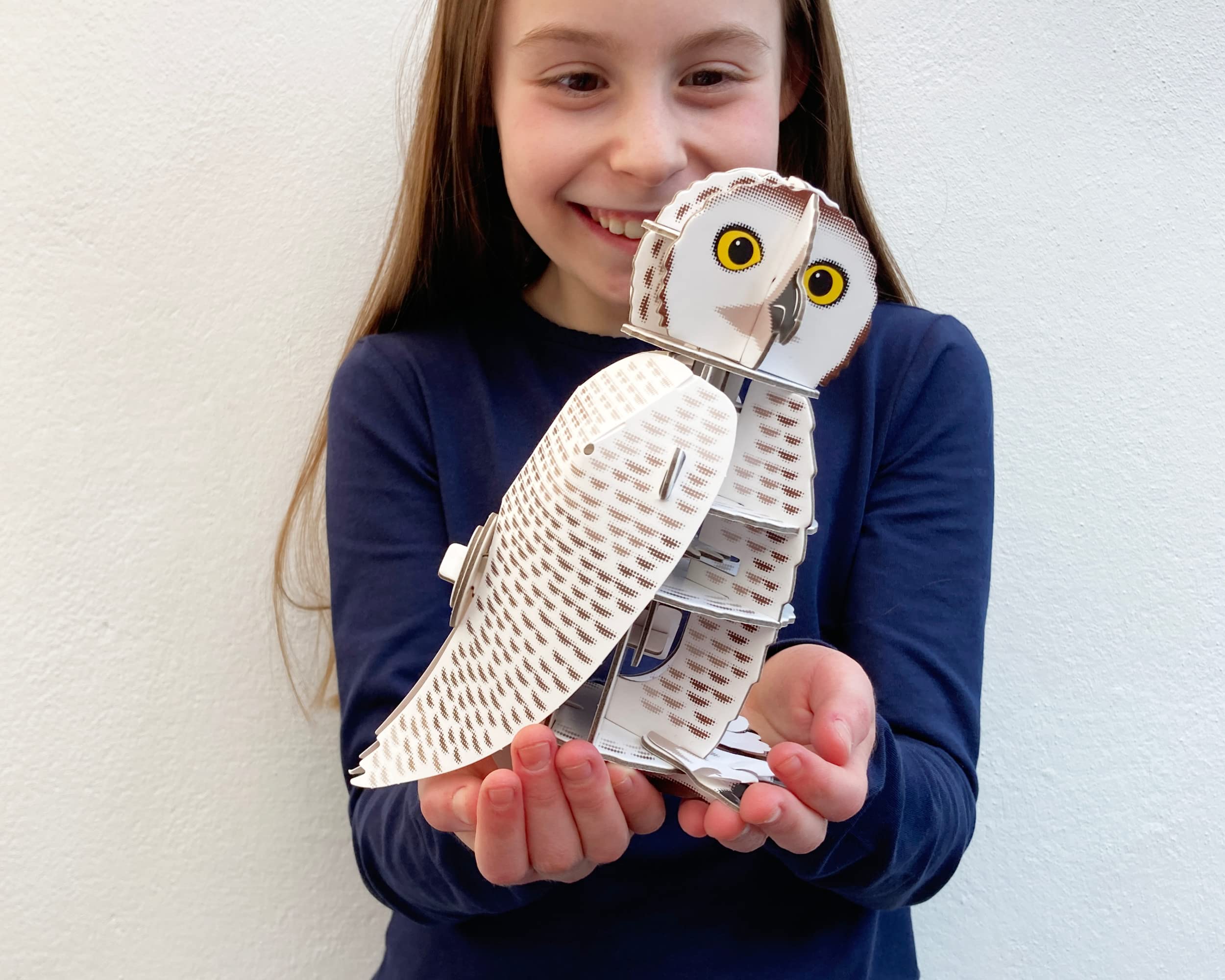 Build Your Own Moving Snowy Owl - Rotating Head Action - Eco Friendly Cardboard Craft Kit - Ages 8+