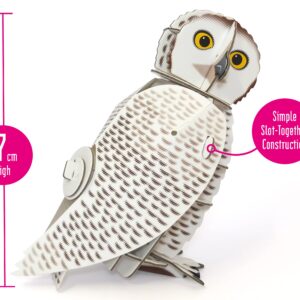 Build Your Own Moving Snowy Owl - Rotating Head Action - Eco Friendly Cardboard Craft Kit - Ages 8+