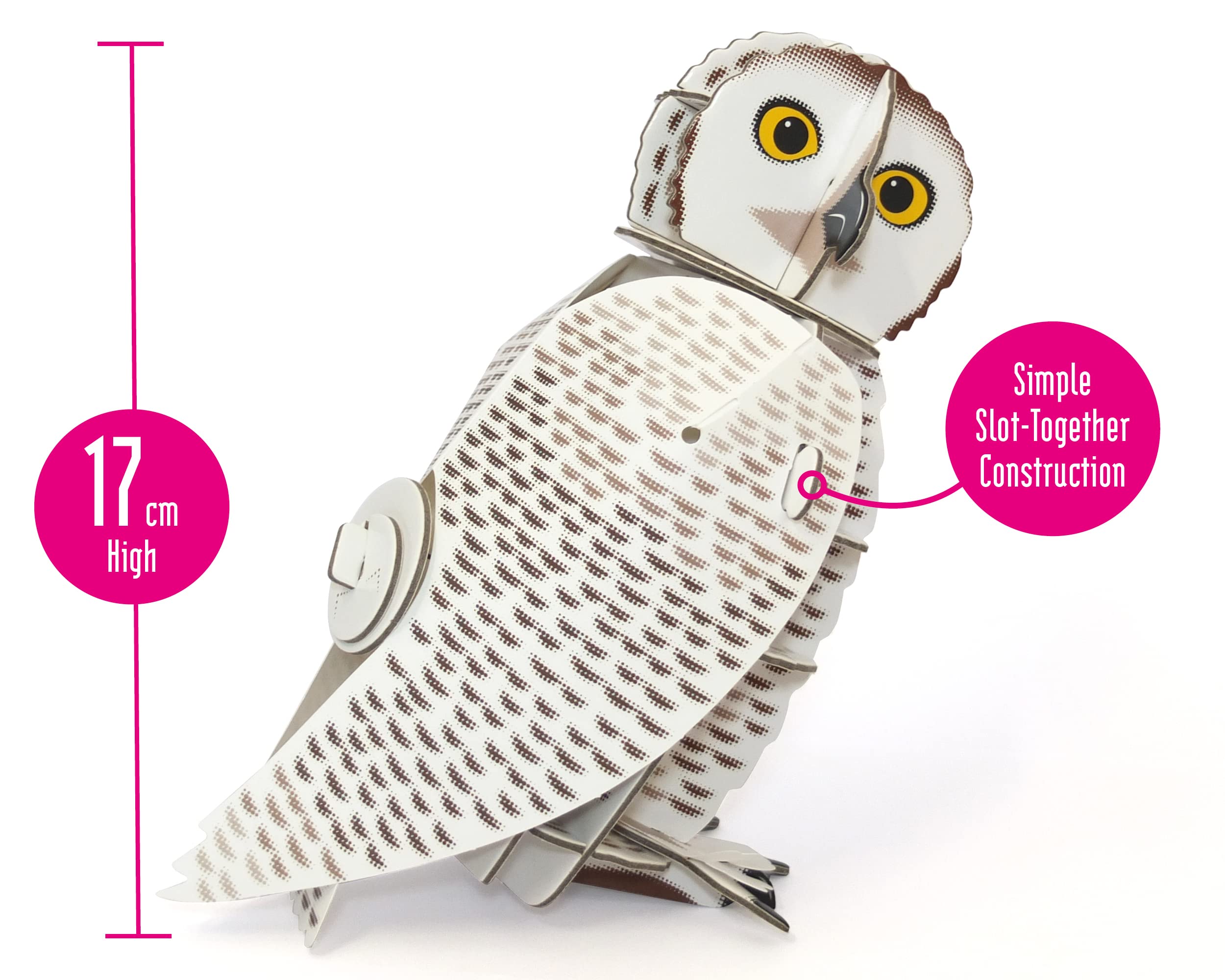 Build Your Own Moving Snowy Owl - Rotating Head Action - Eco Friendly Cardboard Craft Kit - Ages 8+