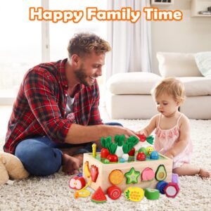 BAYMI Toddler Wooden Educational Montessori Toys, Baby Gifts for 2 3 4 Year Old Girls & Boys, Fine Motor Skill Carrot Harvest & Shape Sorting Learning & Education Developmental Toys for Kids 2-4