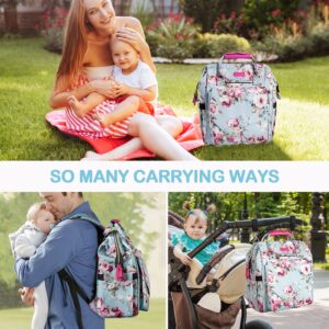 LitBear Diaper Bag Backpack with Portable Changing Pad & Stroller Straps, Big Baby Bags for Boys Girls, Multipurpose, Waterproof & Stylish Travel Back Pack for Moms Dads, Pink/Blue/Purple (Floral)