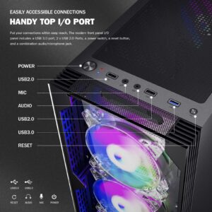 ESGAMING Gaming PC Case ATX Mid Tower Case with 4pcs 120mm RGB Fans, Computer Gaming Case with Tempered Glass Side & Front Panels to Support 240mm Radiator &USB 3.0