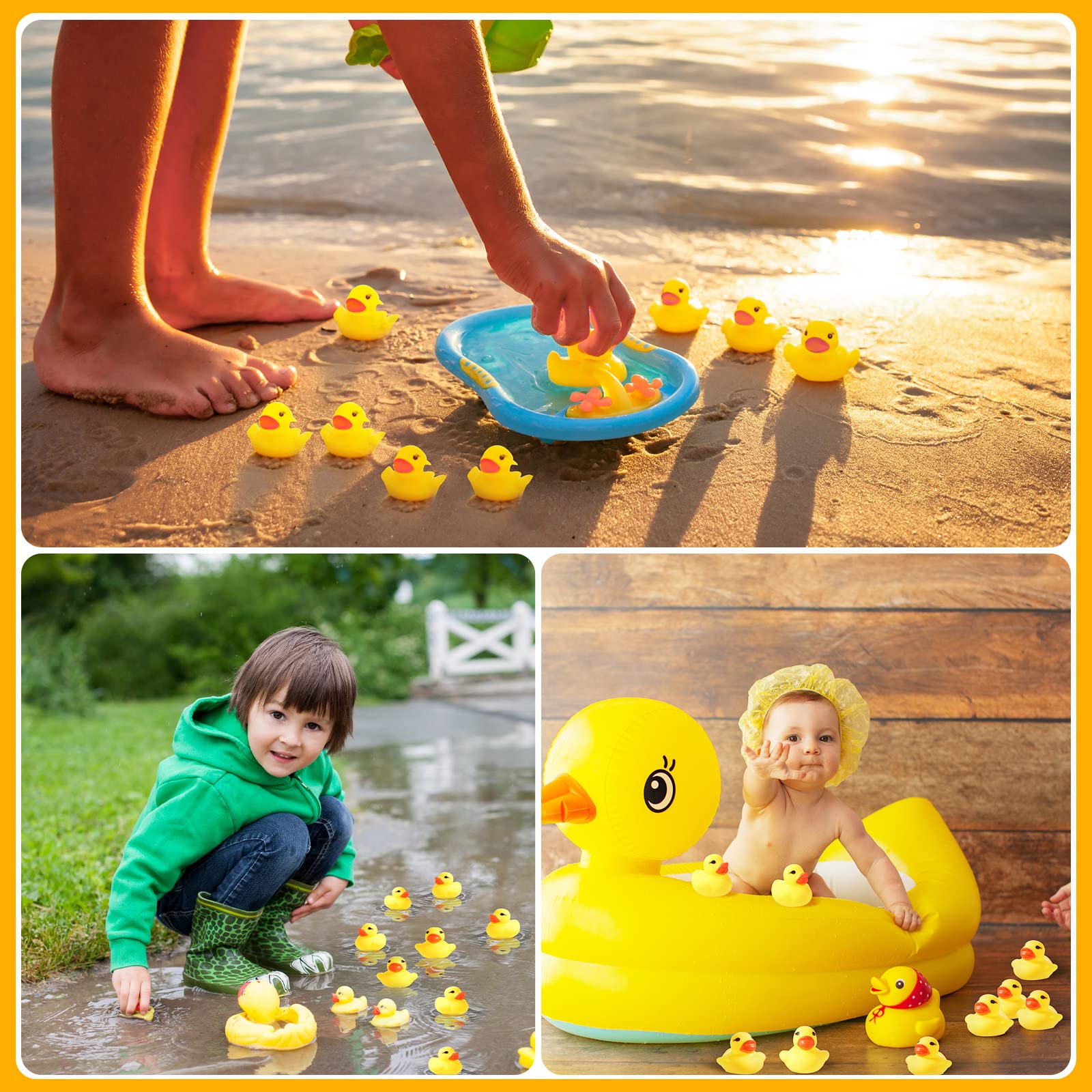 Teling 200 Pcs Mini Rubber Ducks in Bulk Yellow Tiny Baby Shower Ducks Float Squeak Bathtub Duckies Preschool Bath Toy for Birthday Party Gift(Yellow)