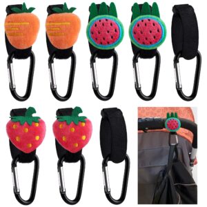 8pcs babies stroller hooks radish stroller buckle strawberry multifunctional hook 360-degree rotating with metal carabiner for hanging purse stroller organizer shopping bag groceries (colorful)