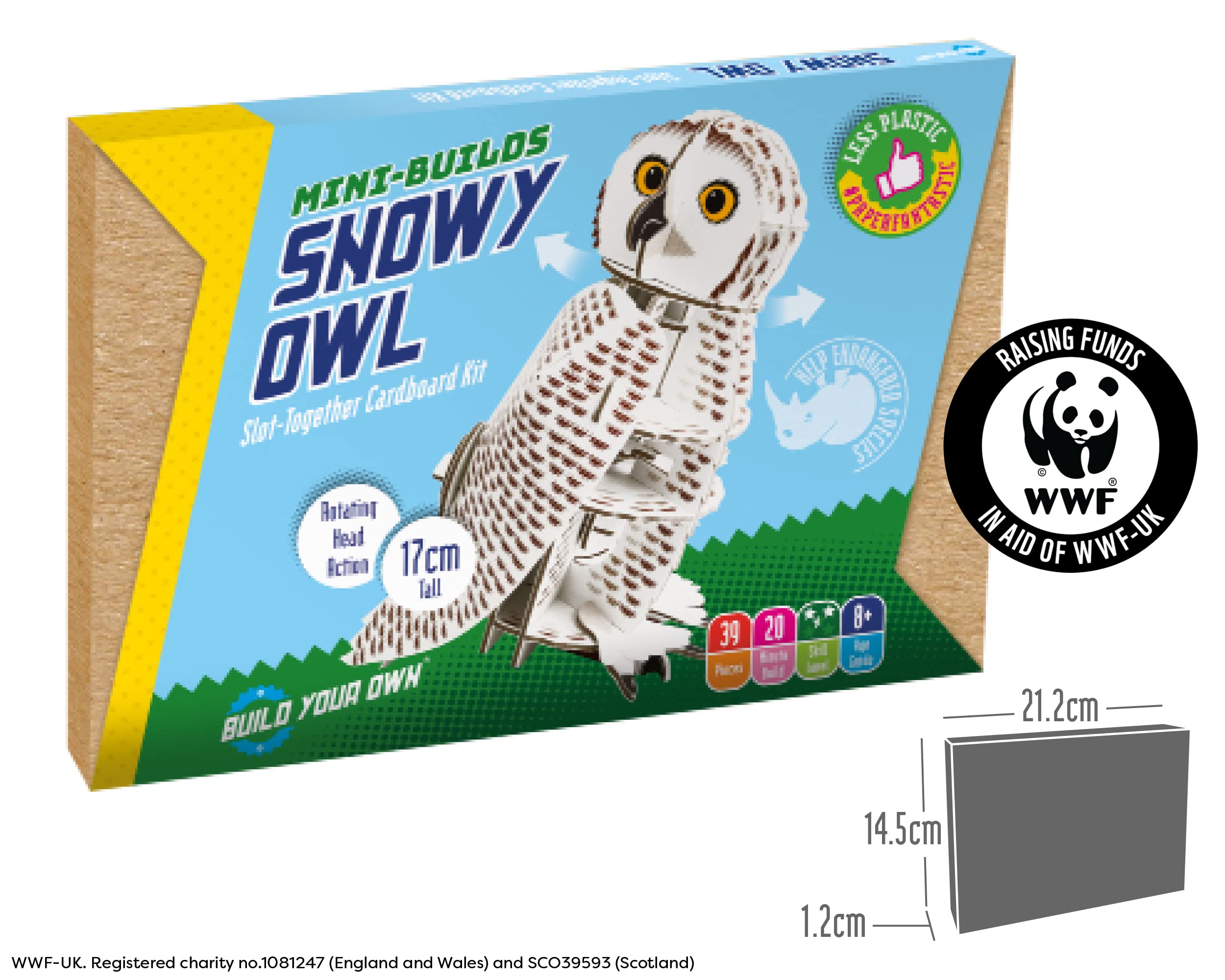 Build Your Own Moving Snowy Owl - Rotating Head Action - Eco Friendly Cardboard Craft Kit - Ages 8+