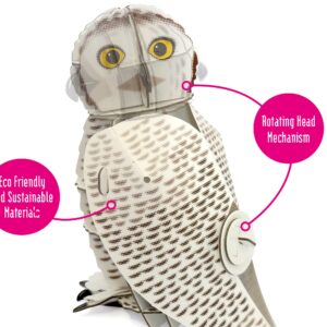 Build Your Own Moving Snowy Owl - Rotating Head Action - Eco Friendly Cardboard Craft Kit - Ages 8+