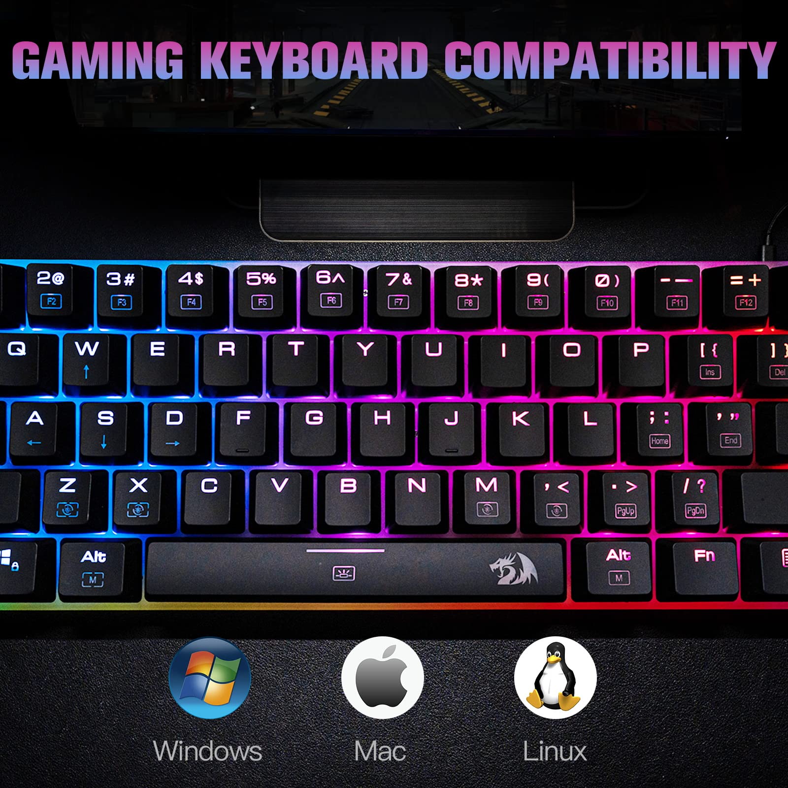 Redragon K605 Alien Giant Mechanical Gaming Keyboard, Super Big 61 Keys & Outemu Blue Switch, RGB LED Backlit Ergonomic Wired Type-C Full Key Conflict Free Anti-Ghosting NKRO Keyboard