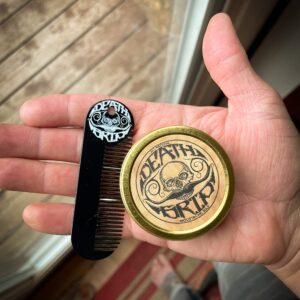 THE VINTAGE GROOMING CO. Death Grip Extra Strong Hold Mustache Wax and Death Grip Mustache Keychain Comb Set