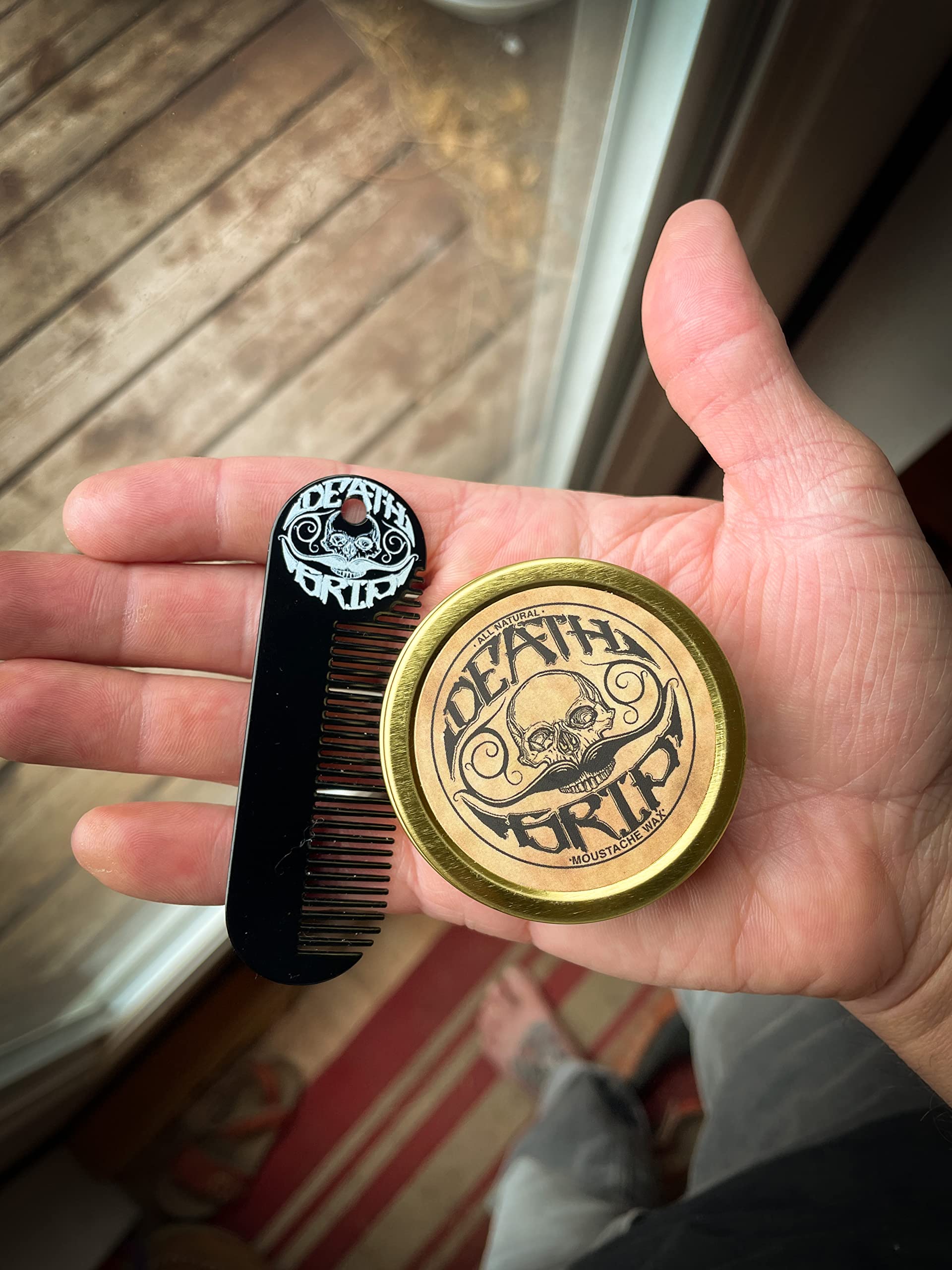 THE VINTAGE GROOMING CO. Death Grip Extra Strong Hold Mustache Wax and Death Grip Mustache Keychain Comb Set