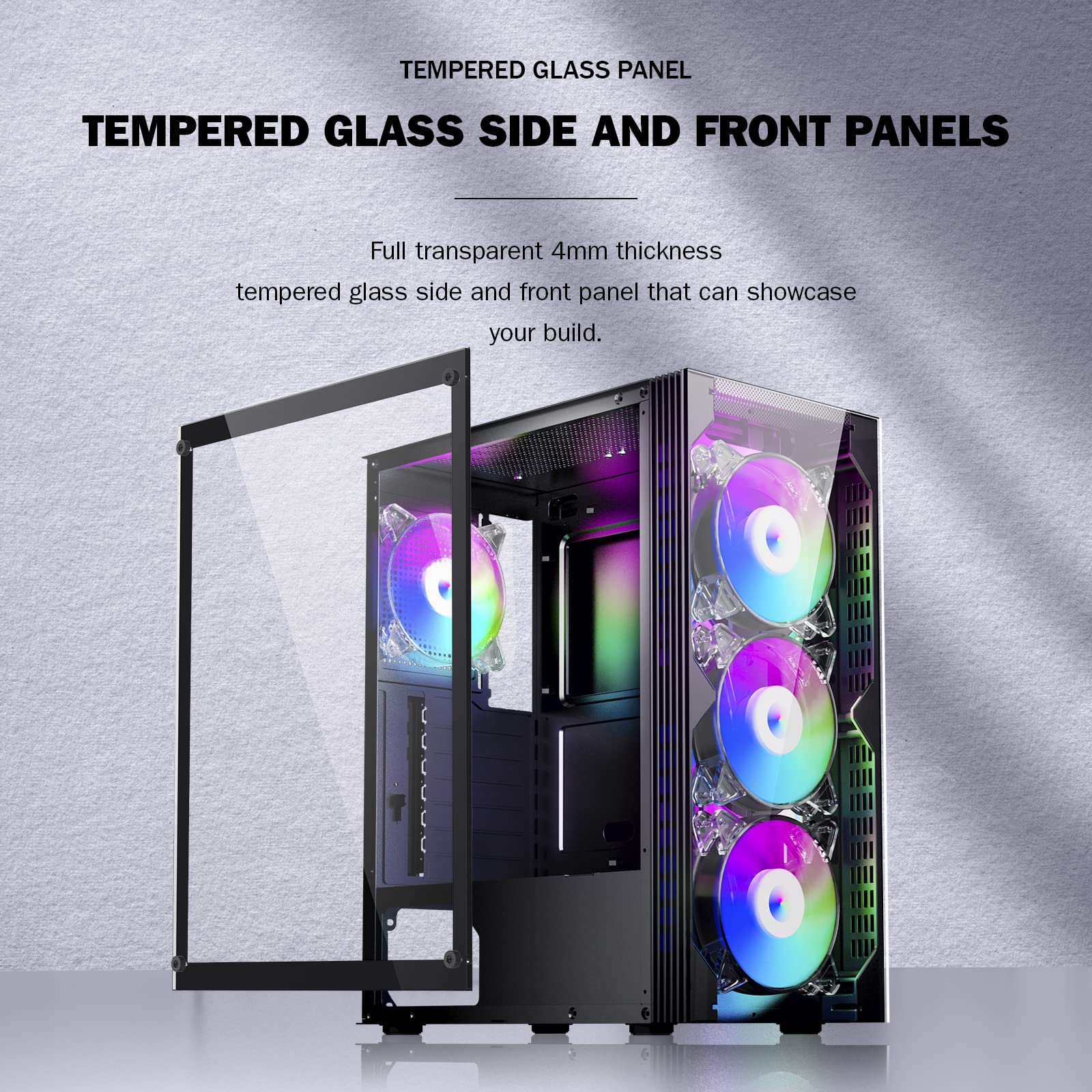 ESGAMING Gaming PC Case ATX Mid Tower Case with 4pcs 120mm RGB Fans, Computer Gaming Case with Tempered Glass Side & Front Panels to Support 240mm Radiator &USB 3.0