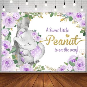 avezano purple elephant baby shower backdrop lavender floral elephant baby shower background a sweet little peanut is on the way elephant baby shower decorations for girls (7x5)