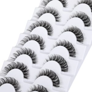 false eyelashes wispy natural c curl strip lashes transparent lash bands fluffy cat eye lashes 7 pairs by yawamica