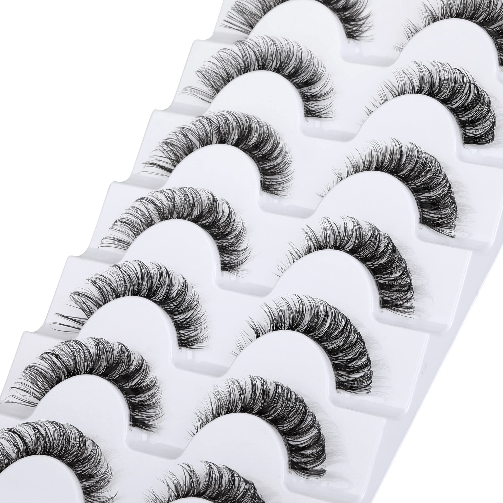 False Eyelashes Wispy Natural C Curl Strip Lashes Transparent Lash Bands Fluffy Cat Eye Lashes 7 Pairs by Yawamica