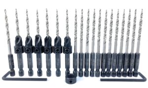 ftg usa countersink drill bit set 6 pc #6 (9/64") with 13 pc replacement countersink drill bit #6 (9/64") pro pack countersink set, tapered countersink bit, 1 stop collar, 2 hex wrench