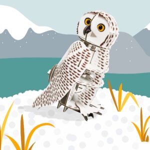 Build Your Own Moving Snowy Owl - Rotating Head Action - Eco Friendly Cardboard Craft Kit - Ages 8+