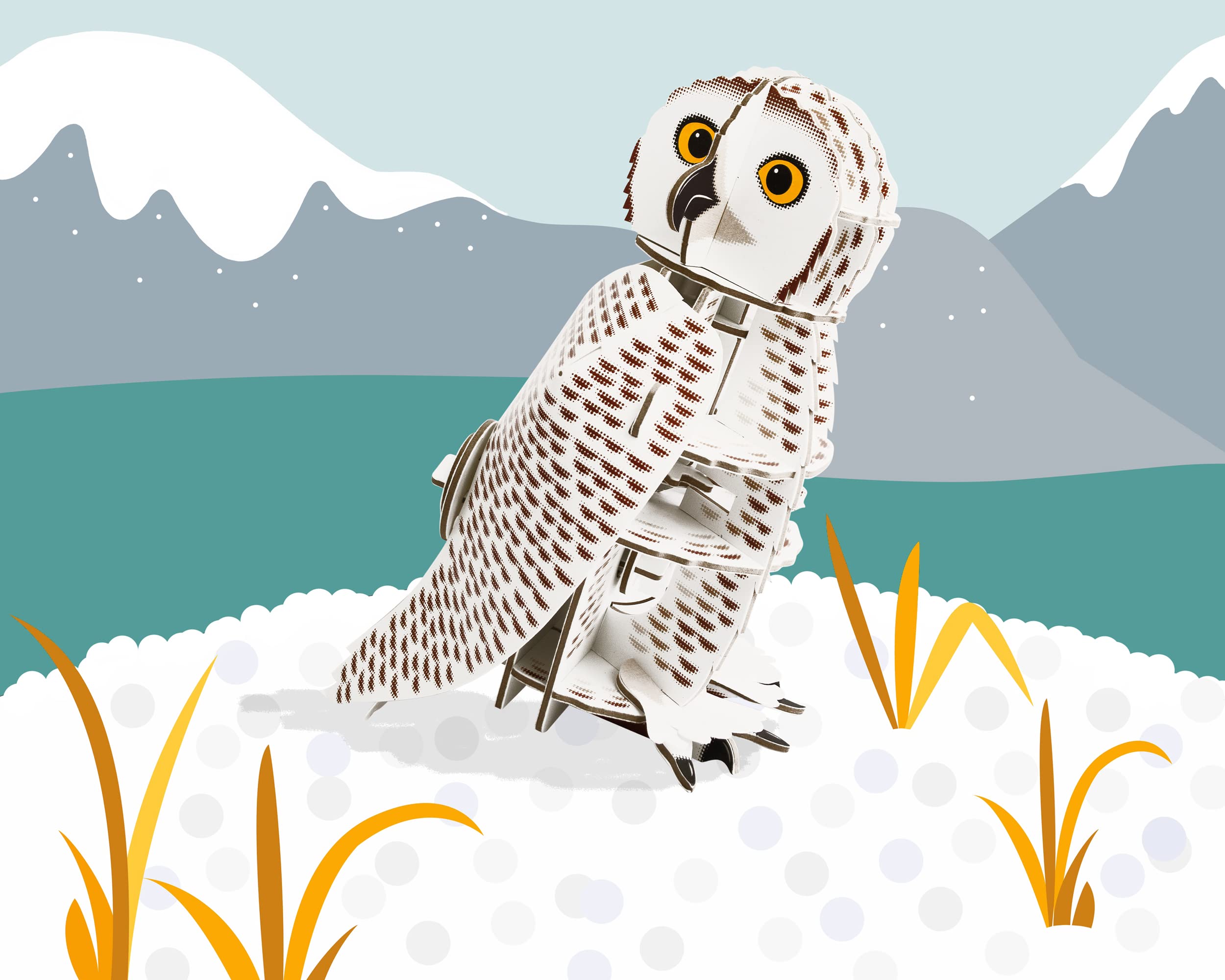 Build Your Own Moving Snowy Owl - Rotating Head Action - Eco Friendly Cardboard Craft Kit - Ages 8+