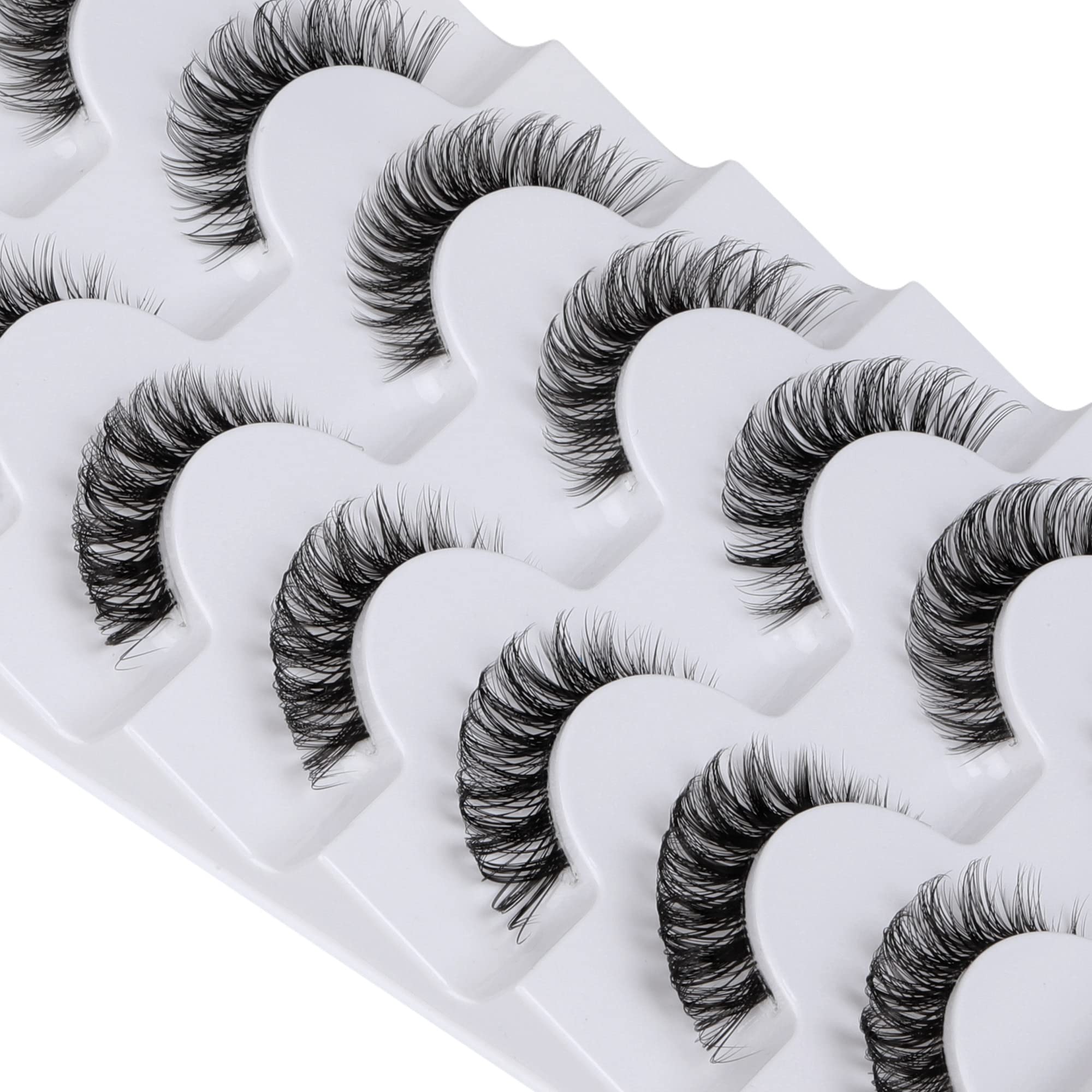 False Eyelashes Wispy Natural C Curl Strip Lashes Transparent Lash Bands Fluffy Cat Eye Lashes 7 Pairs by Yawamica