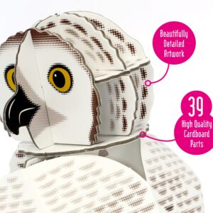 Build Your Own Moving Snowy Owl - Rotating Head Action - Eco Friendly Cardboard Craft Kit - Ages 8+