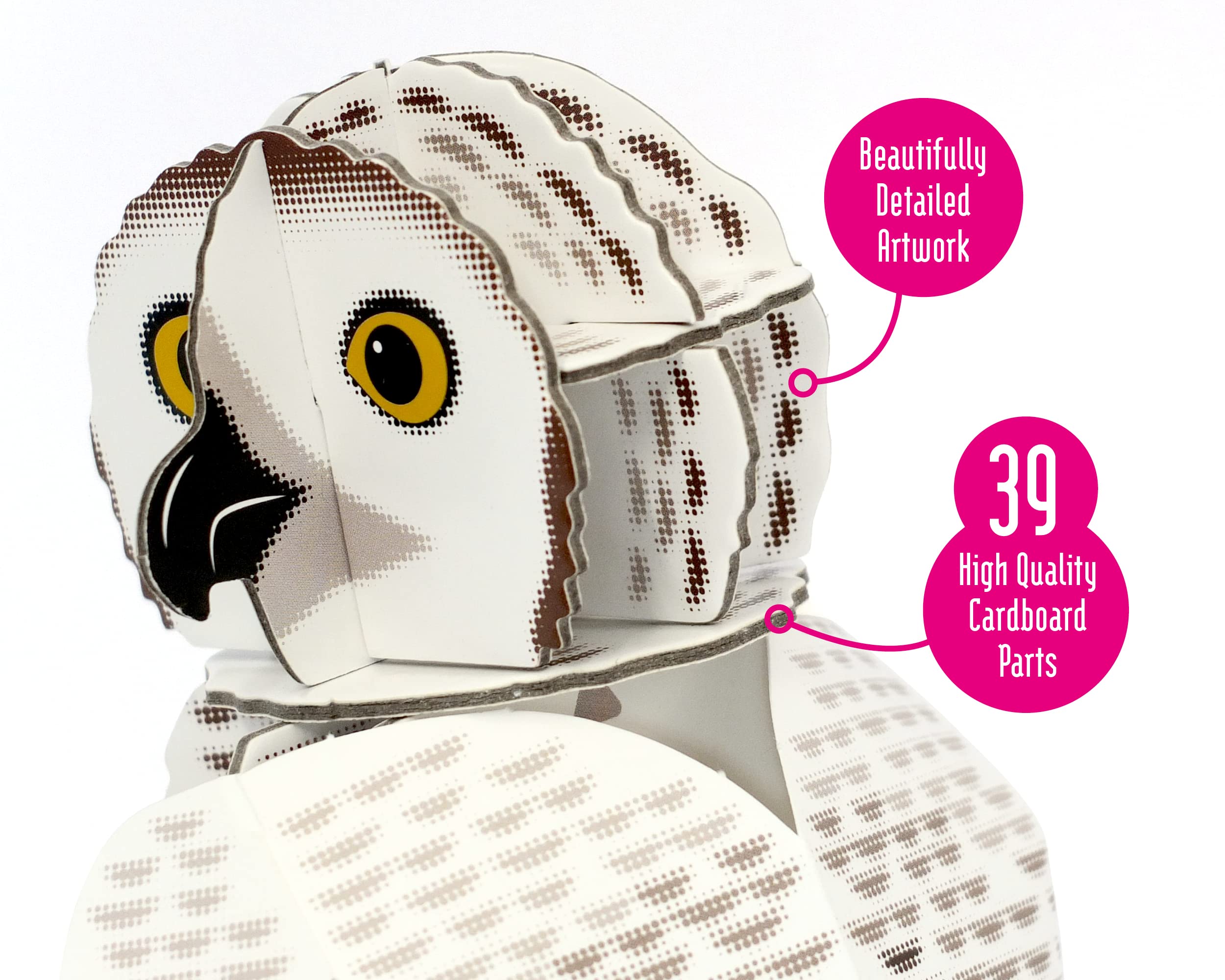 Build Your Own Moving Snowy Owl - Rotating Head Action - Eco Friendly Cardboard Craft Kit - Ages 8+