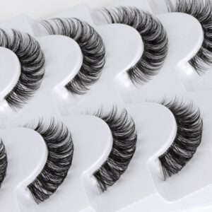 False Eyelashes Wispy Natural C Curl Strip Lashes Transparent Lash Bands Fluffy Cat Eye Lashes 7 Pairs by Yawamica