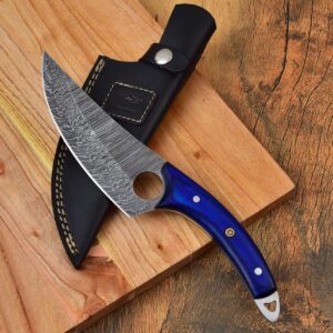 grace knives handmade viking knife meat cleaver fishing fillet boning knife damascus steel knife with leather sheath g-511 (blue wood)