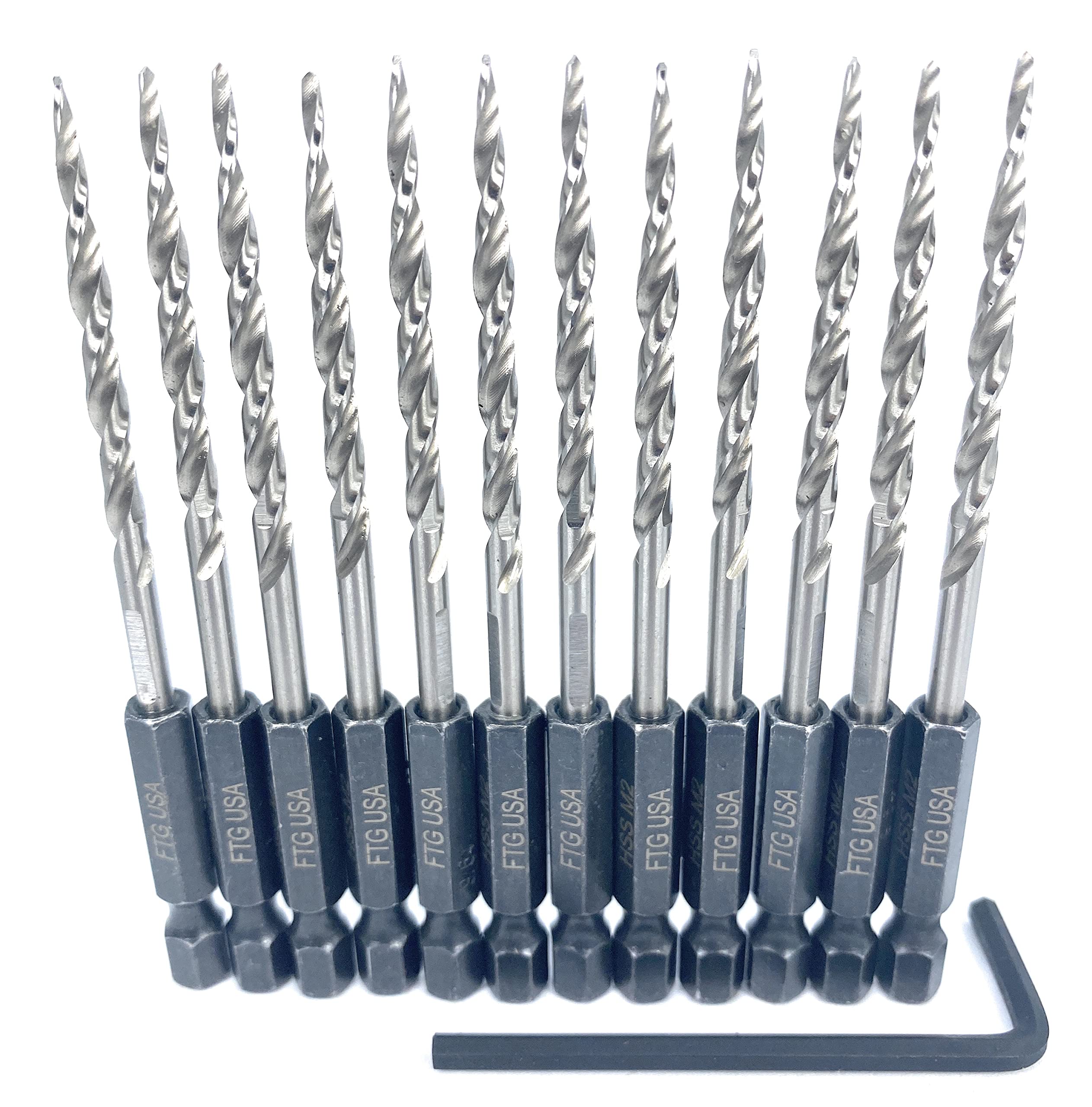 FTG USA Replacement Tapered Countersink Drill Bit Set 12 Pc (#6) 9/64" Countersink Bit Same Size Bit Replacement Only, with 6 Storage Containers