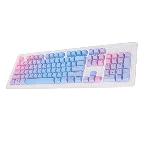 SNOQ Keyboard Keycaps, 104 Keys Gradient Color Translucent Pink Blue Pudding Keycaps, PBT Material Ergonomic Design Computer Keycaps Keyset for Mechanical Gaming Keyboard