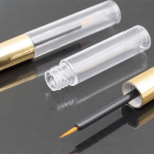 10ml Plastic Eyeliner Vials Bottle Empty Refillable Disposable Eyeliner Brush Applicator Multi-functional Eyelashes Container for DIY Eyelash Growth Oil, Eye Gloss Liquid, Gold Cover, Pack of 10