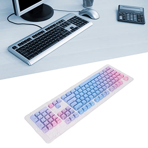 SNOQ Keyboard Keycaps, 104 Keys Gradient Color Translucent Pink Blue Pudding Keycaps, PBT Material Ergonomic Design Computer Keycaps Keyset for Mechanical Gaming Keyboard