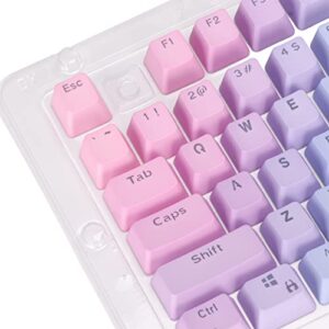 SNOQ Keyboard Keycaps, 104 Keys Gradient Color Translucent Pink Blue Pudding Keycaps, PBT Material Ergonomic Design Computer Keycaps Keyset for Mechanical Gaming Keyboard