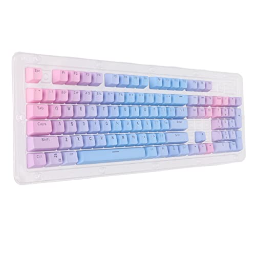 SNOQ Keyboard Keycaps, 104 Keys Gradient Color Translucent Pink Blue Pudding Keycaps, PBT Material Ergonomic Design Computer Keycaps Keyset for Mechanical Gaming Keyboard