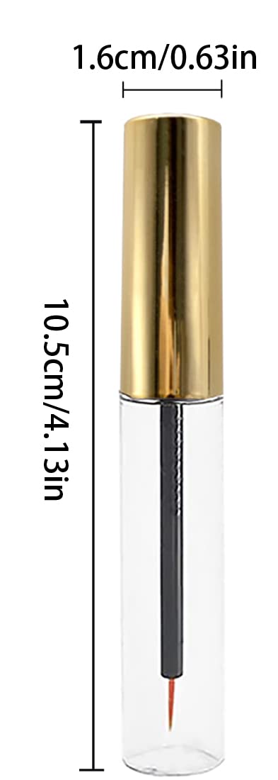 10ml Plastic Eyeliner Vials Bottle Empty Refillable Disposable Eyeliner Brush Applicator Multi-functional Eyelashes Container for DIY Eyelash Growth Oil, Eye Gloss Liquid, Gold Cover, Pack of 10