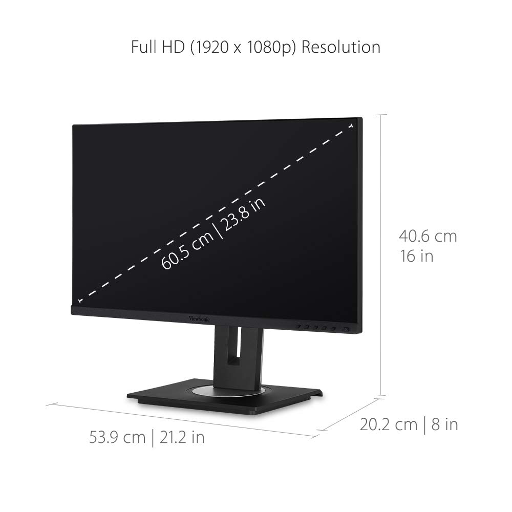 ViewSonic VG2456A 24 Inch 1080p IPS Monitor with 90W USB C, Docking Built-in, RJ45, 40 Degree Tilt Ergonomics (Renewed)