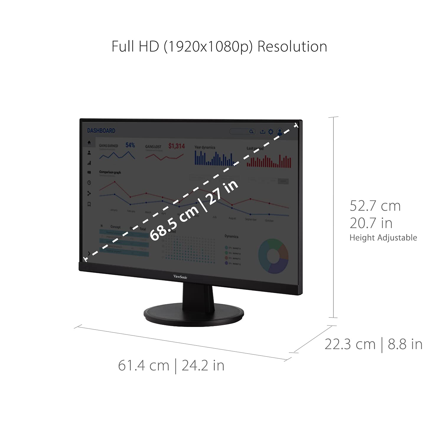 ViewSonic VA2747-MHJ 27" Full HD Monitor with Advanced Ergonomics, FreeSync, 100Hz, Eye Care, HDMI, VGA Inputs (Renewed)