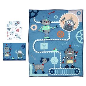 bedtime originals robbie robot 3-piece crib bedding set, blue